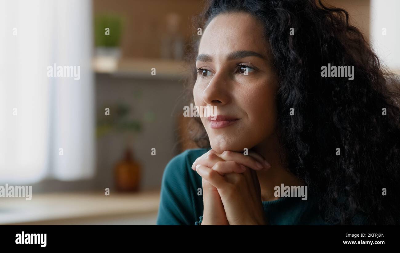 Close up head shot portrait peaceful beautiful young woman relaxing at ...