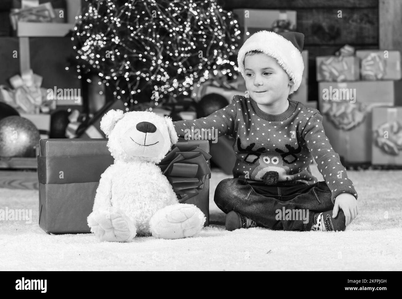 Winter holidays. Kid fun home. Merry christmas everyone. Xmas present ...