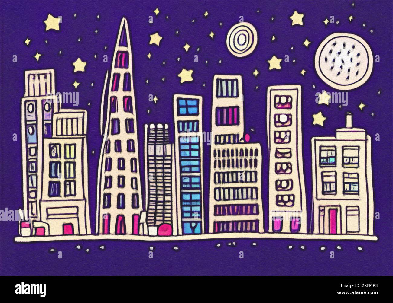 City At Night Drawing