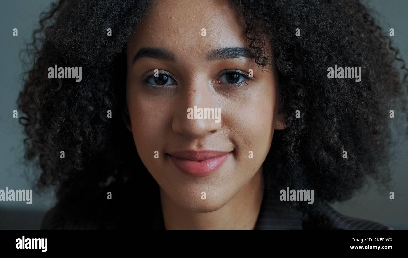 Portrait beautiful positive african american ethnic woman girl millennial student freelancer ...