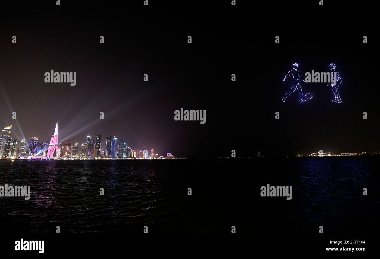Doha. 19th Nov, 2022. Photo taken on Nov. 19, 2022 shows the drone ...