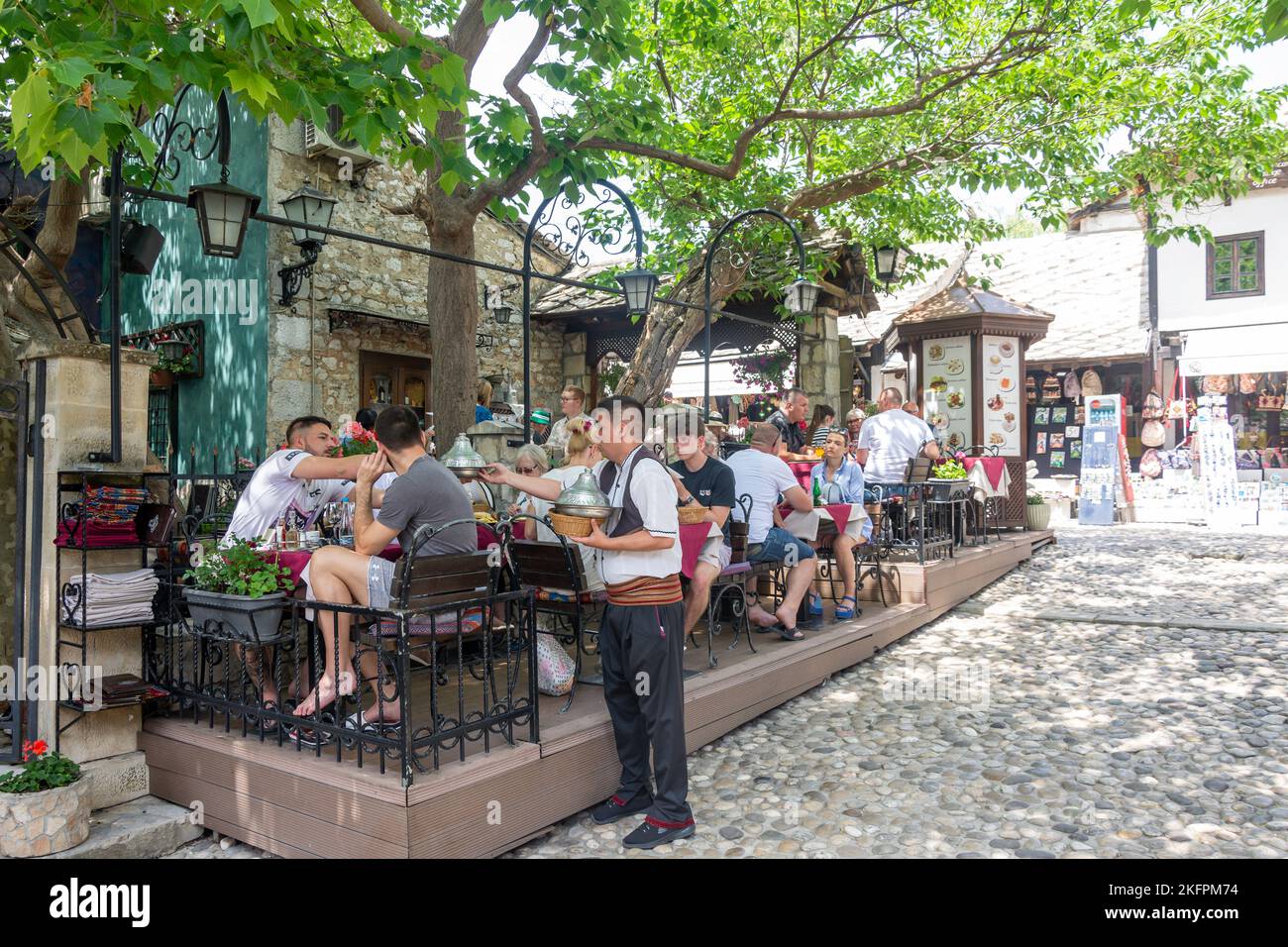 Outdoor restaurant in Old Town, Mostar, Bosnia and Herzegovina Stock ...