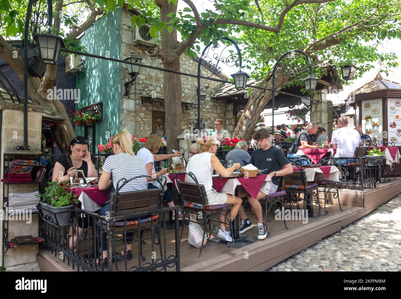 Outdoor restaurant in Old Town, Mostar, Bosnia and Herzegovina Stock ...