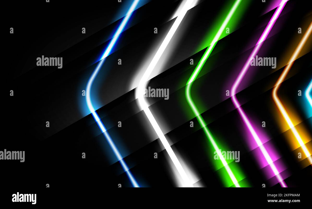 Neon multicolor arrows on black background. Glowing geometric arrows ...