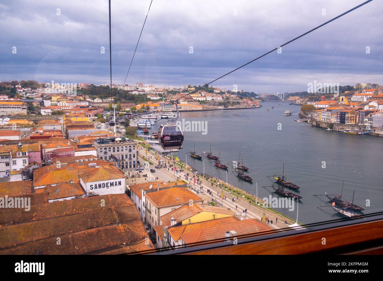 Aerial view of Porto and Douro river from Teleferico de Gaia, a cable ...
