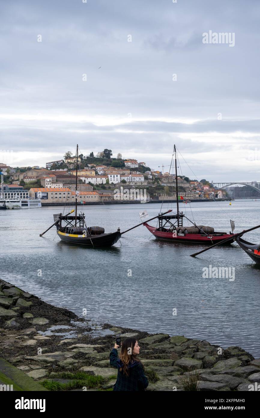 Boats at the Douro river in Porto, Portugal Stock Photo - Alamy