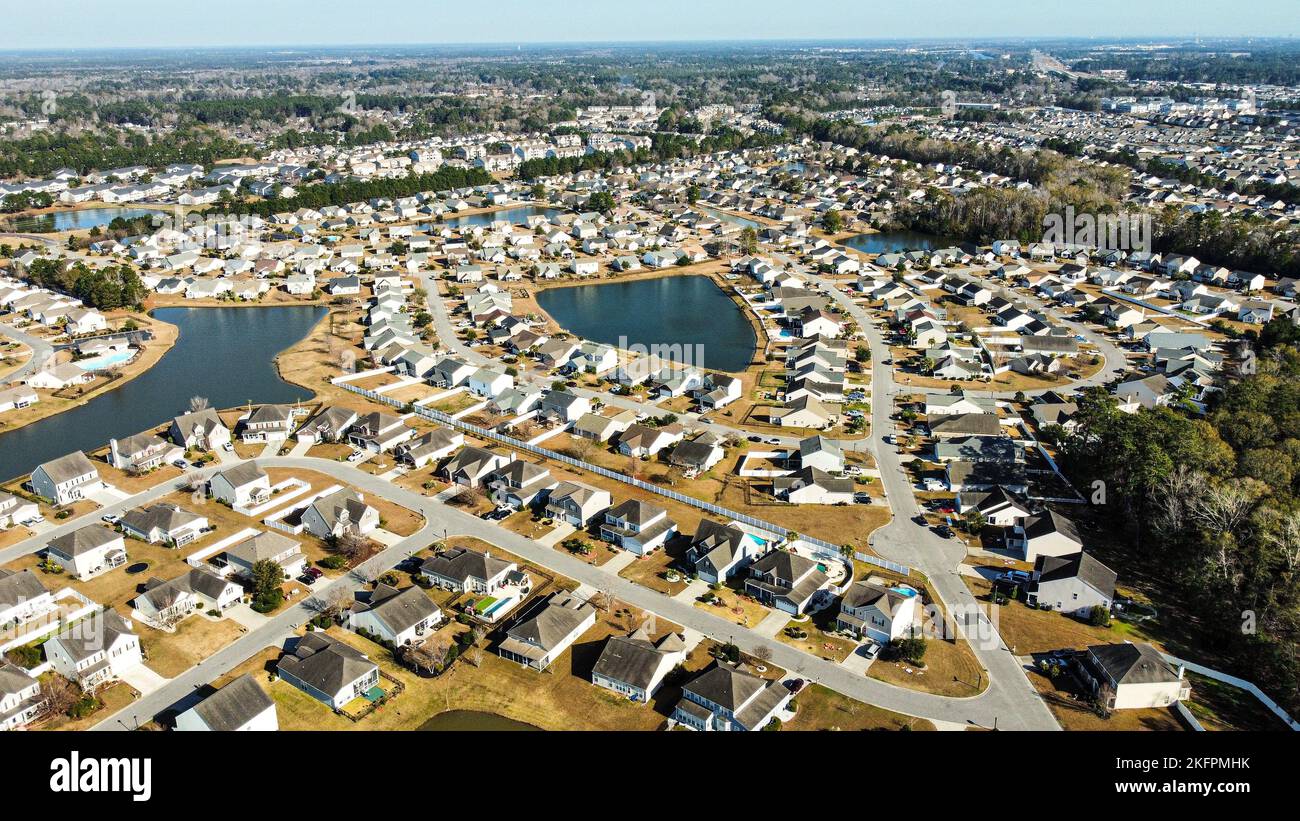 An aerial view of a suburban town Stock Photo - Alamy