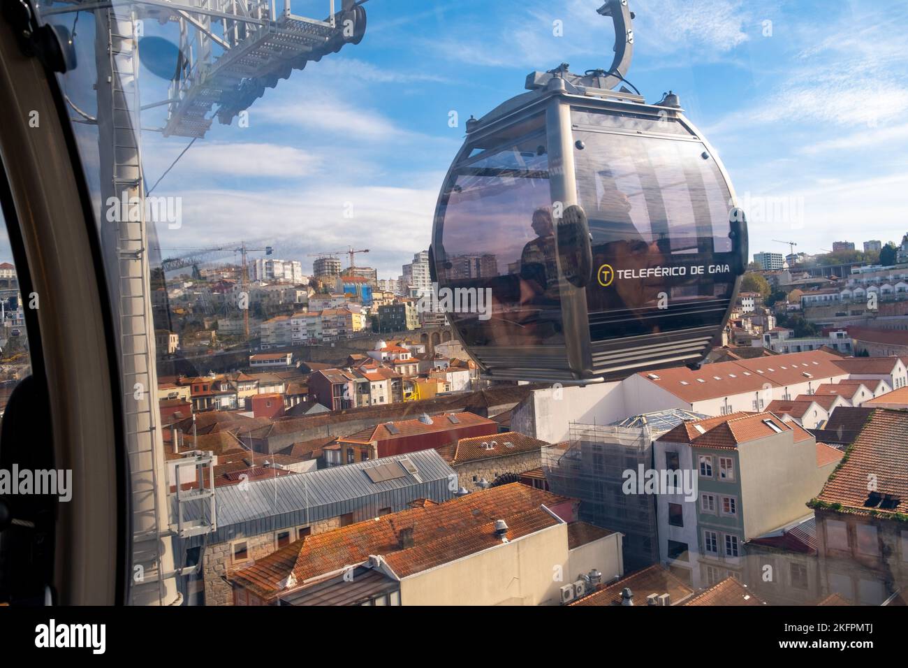 Aerial view of Porto from Teleferico de Gaia, a cable car in Vila Nova ...