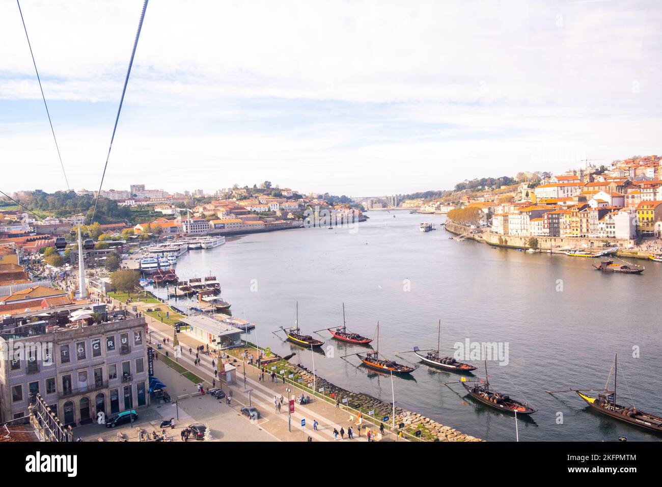 Aerial view Douro River from Teleferico de Gaia, a cable car in Vila ...