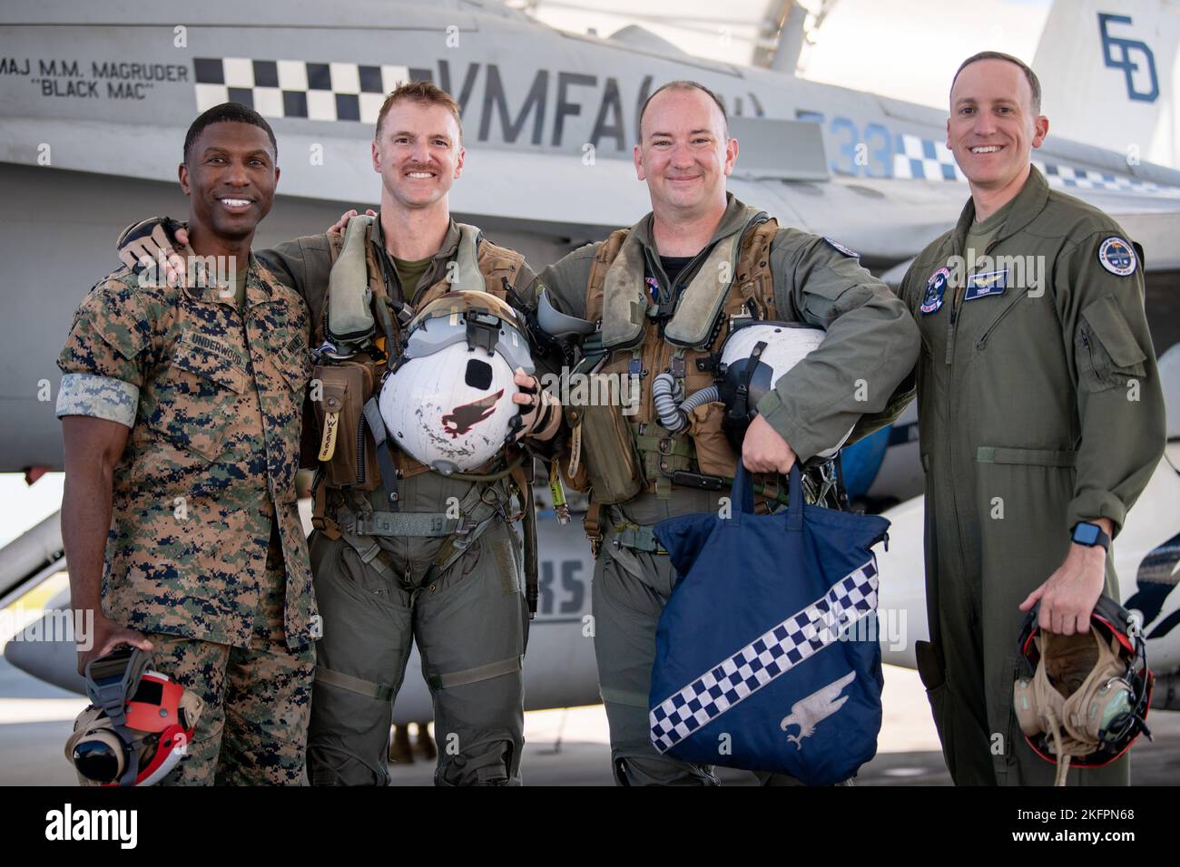 U.S. Marines with Marine All Weather Fighter Attack Squadron 533 pose ...