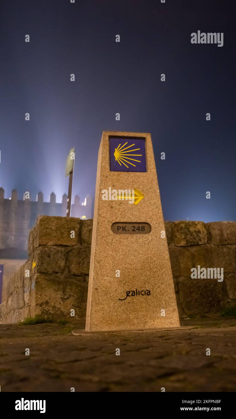 Way of Saint James sign on stone monolith at night in Portugal Stock ...