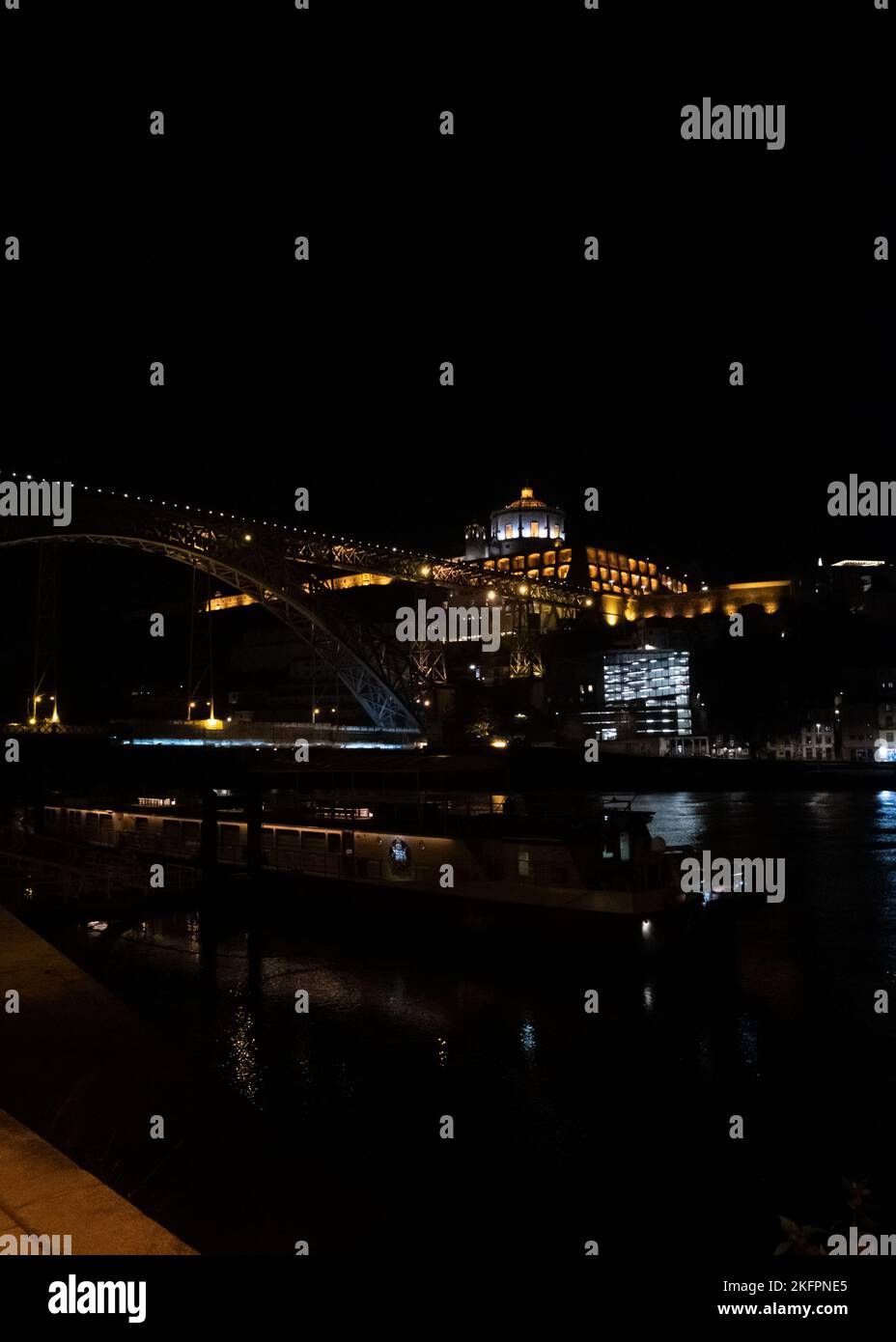 Architectural landmark Dom Luis I Bridge over the Douro River at Night ...