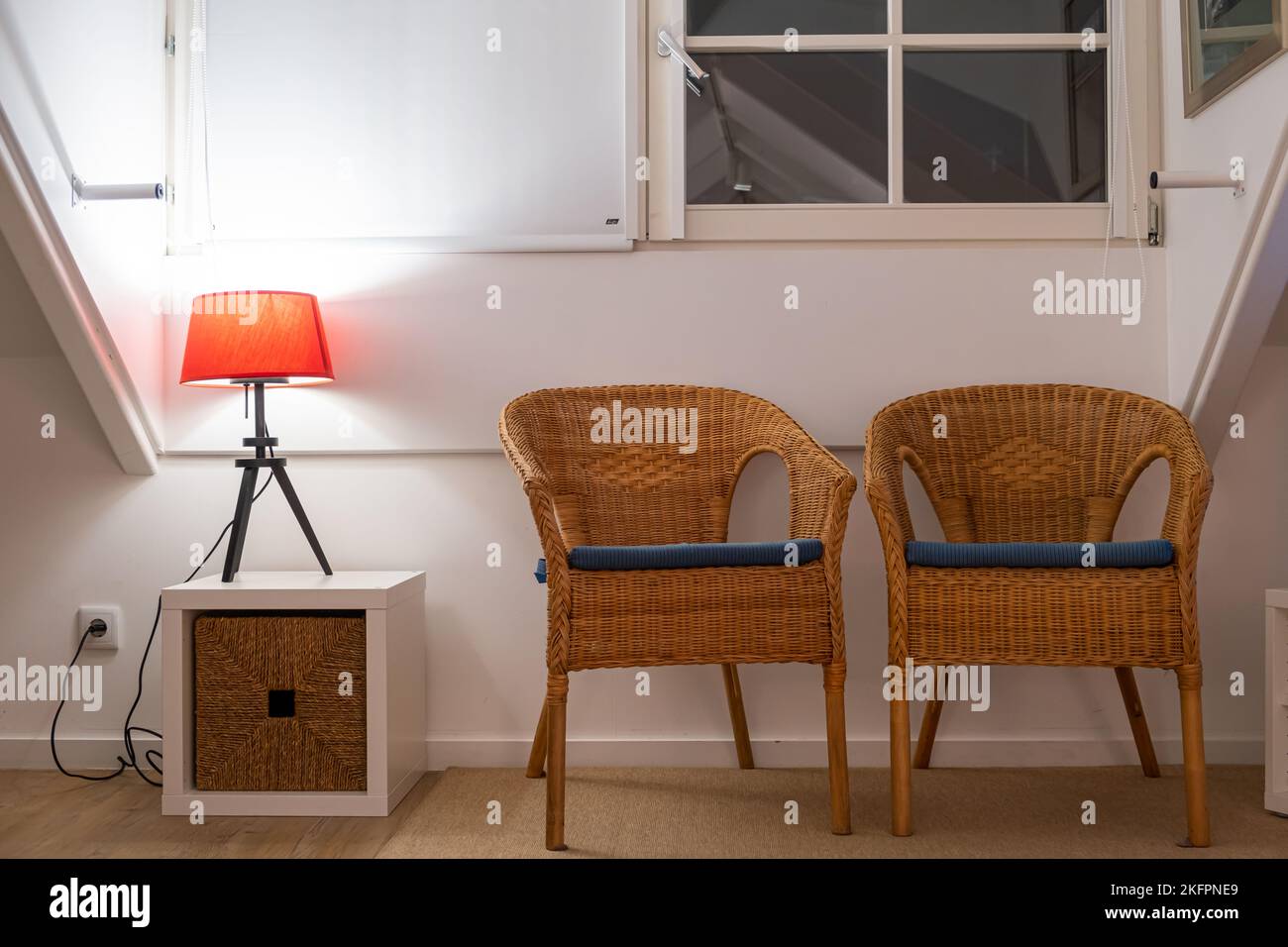 Design interior of living room with lamp and reading wicker chairs ...