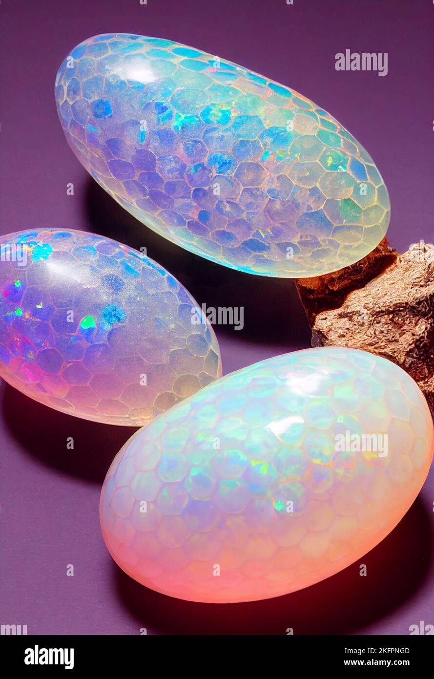 A 3D rendered realistic illustration of colorful crystals on a pink ...