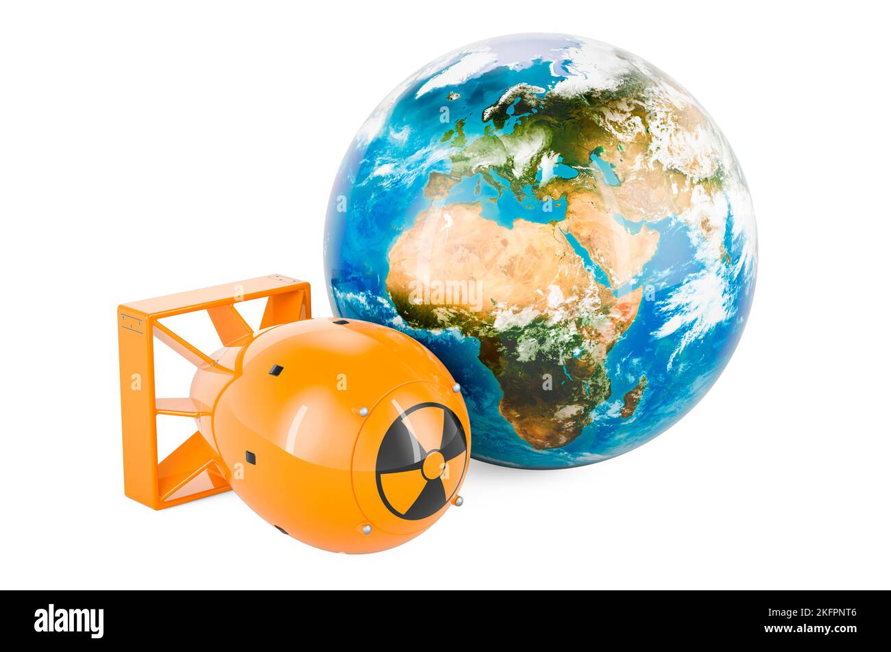 Atomic bomb with Earth Globe. 3D rendering isolated on white background ...