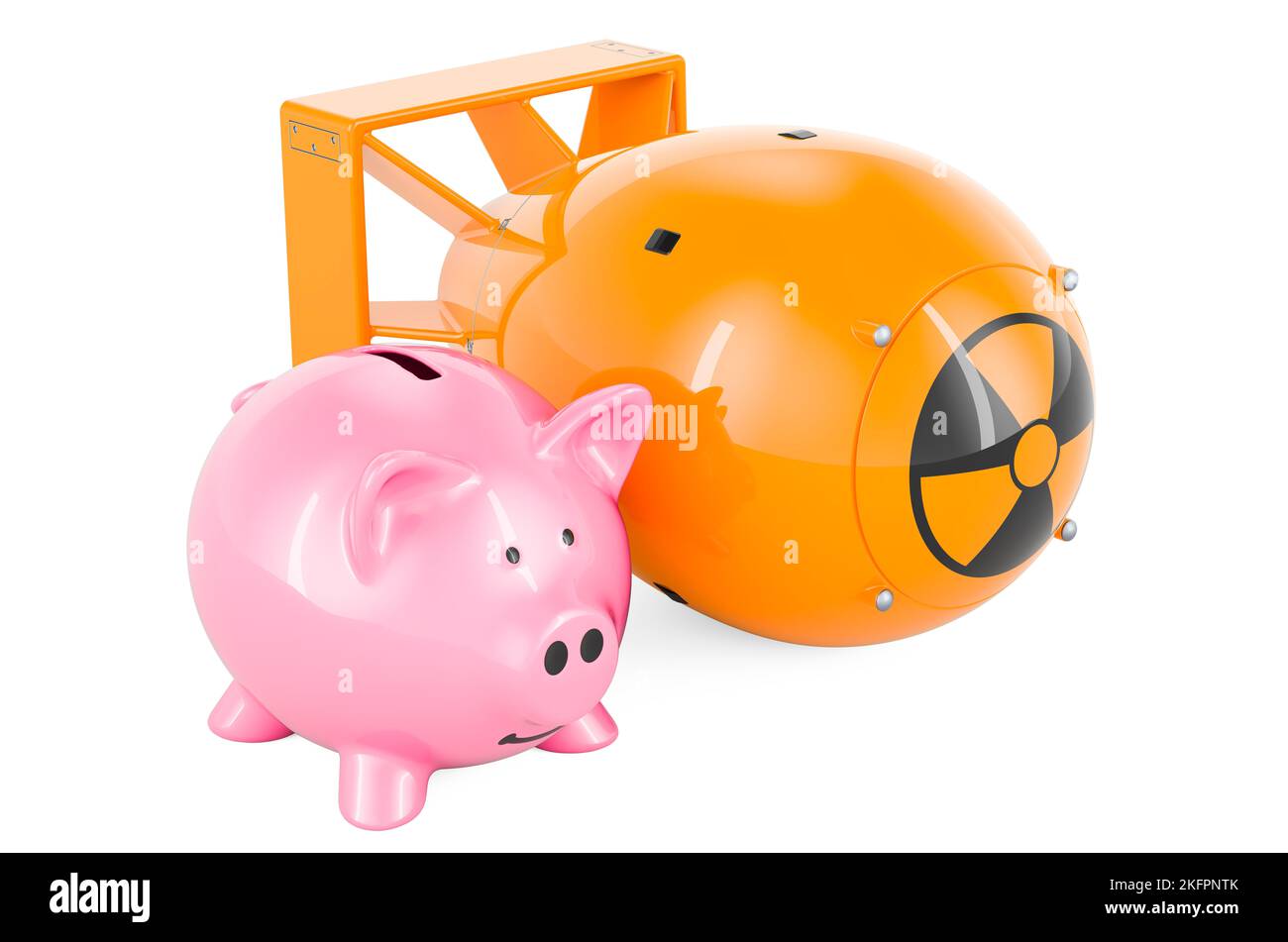 Atomic bomb with piggy bank, 3D rendering isolated on white background ...