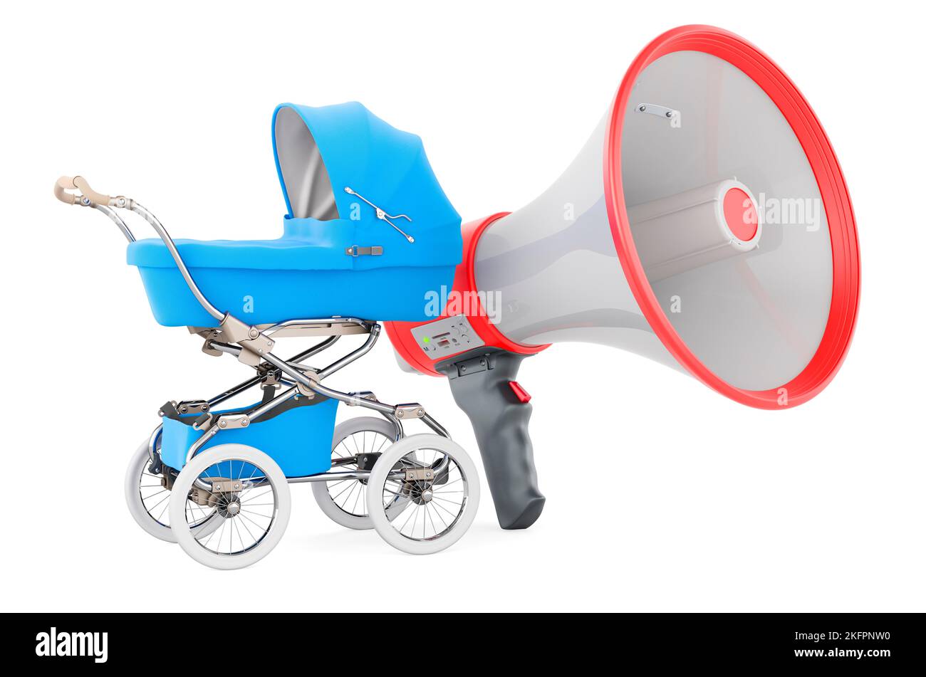 Baby stroller with megaphone. 3D rendering isolated on white background ...