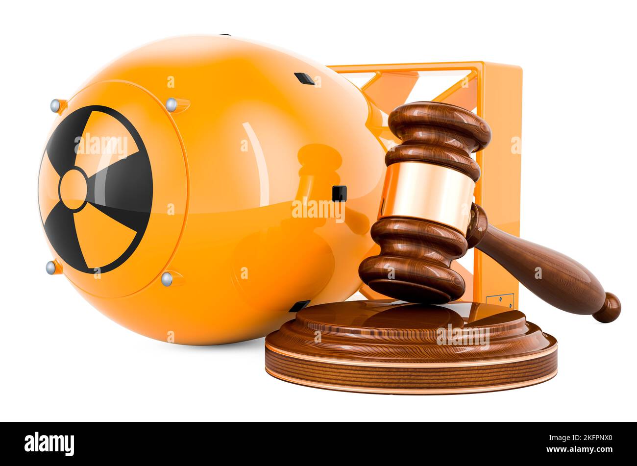 Atomic bomb with wooden gavel, 3D rendering isolated on white ...