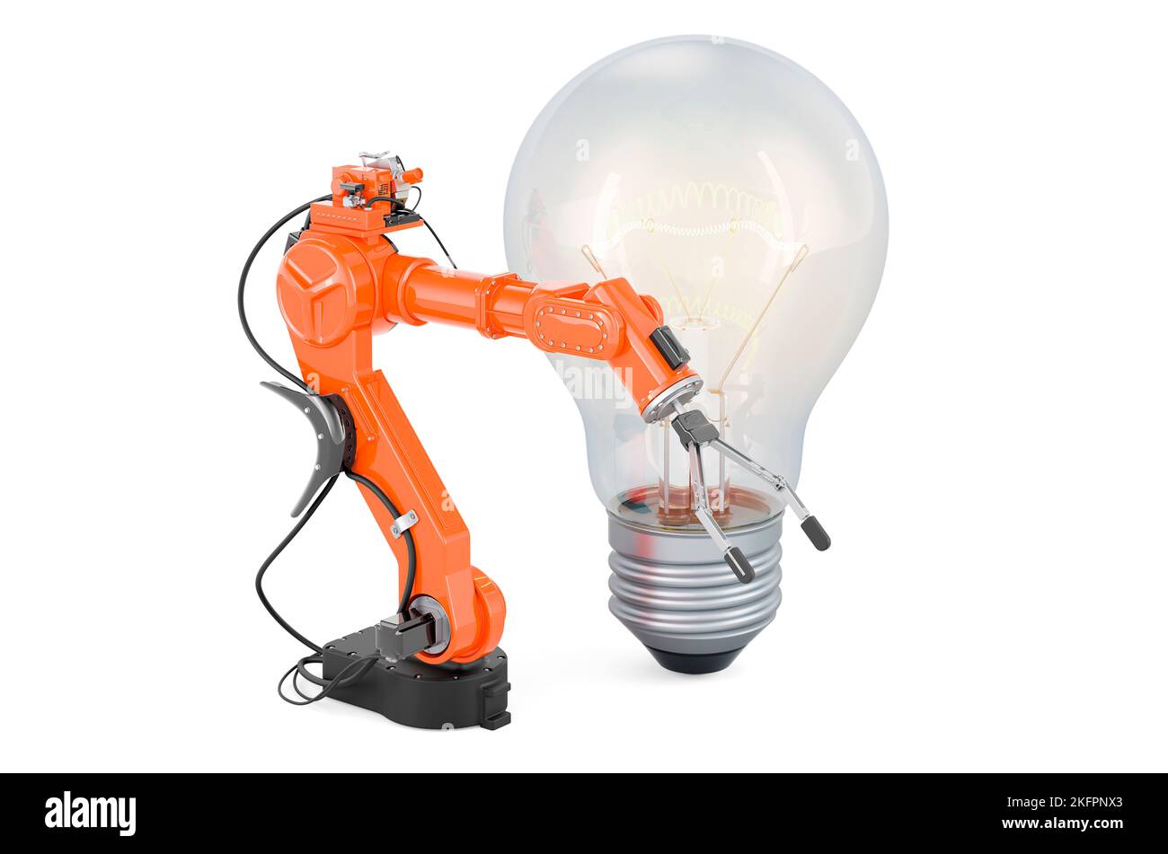 Lightbulb with robotic arm, 3D rendering isolated on white background Stock Photo - Alamy