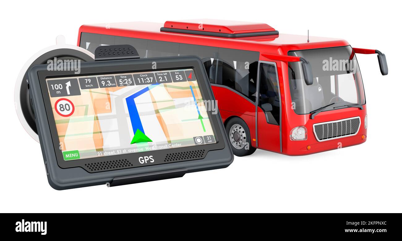 Bus with GPS receiver, 3D rendering isolated on white background Stock ...