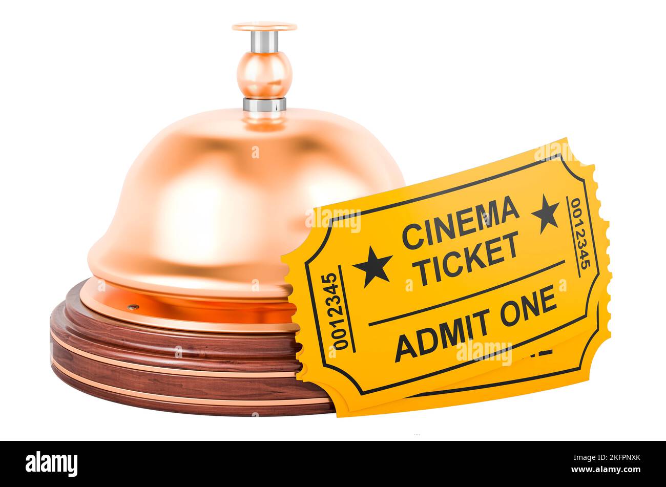 Reception bell with cinema tickets, 3D rendering isolated on white ...