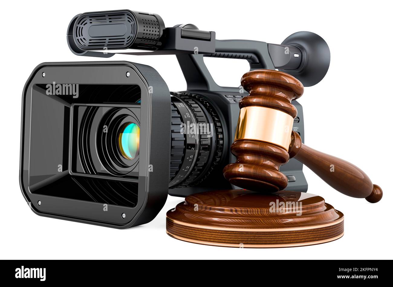 Professional video camera, television camera with wooden gavel, 3D ...