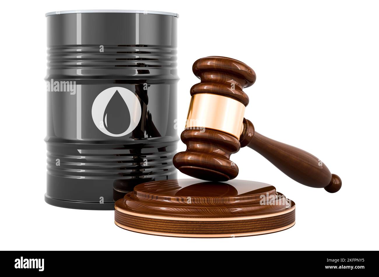 Oil barrel with wooden gavel, 3D rendering isolated on white background ...