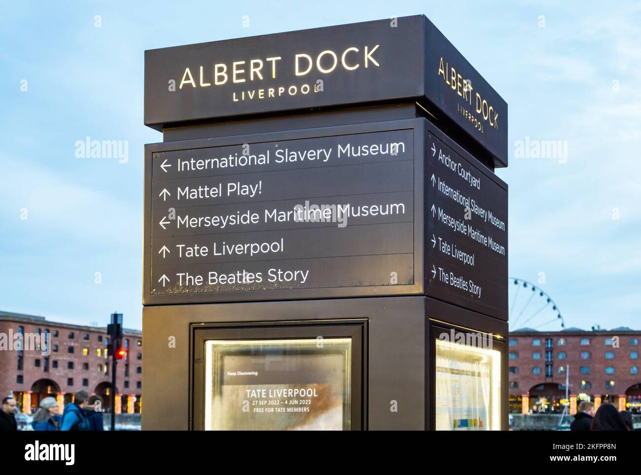 Directional signs at Albert Dock in Liverpool Stock Photo - Alamy