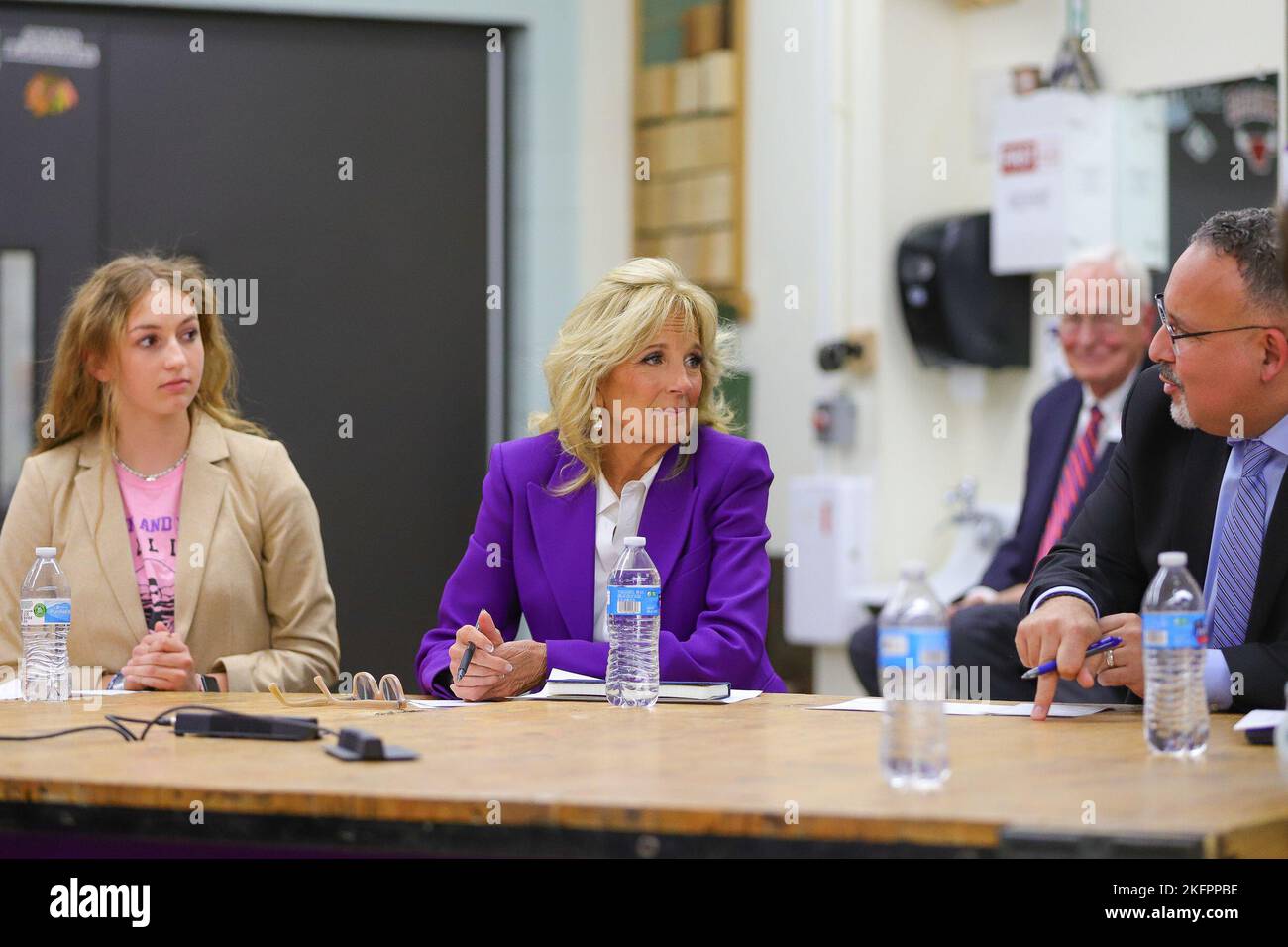 NOVEMBER 14 - CHICAGO, IL: Kate Foley, First Lady Dr. Jill Biden and U ...