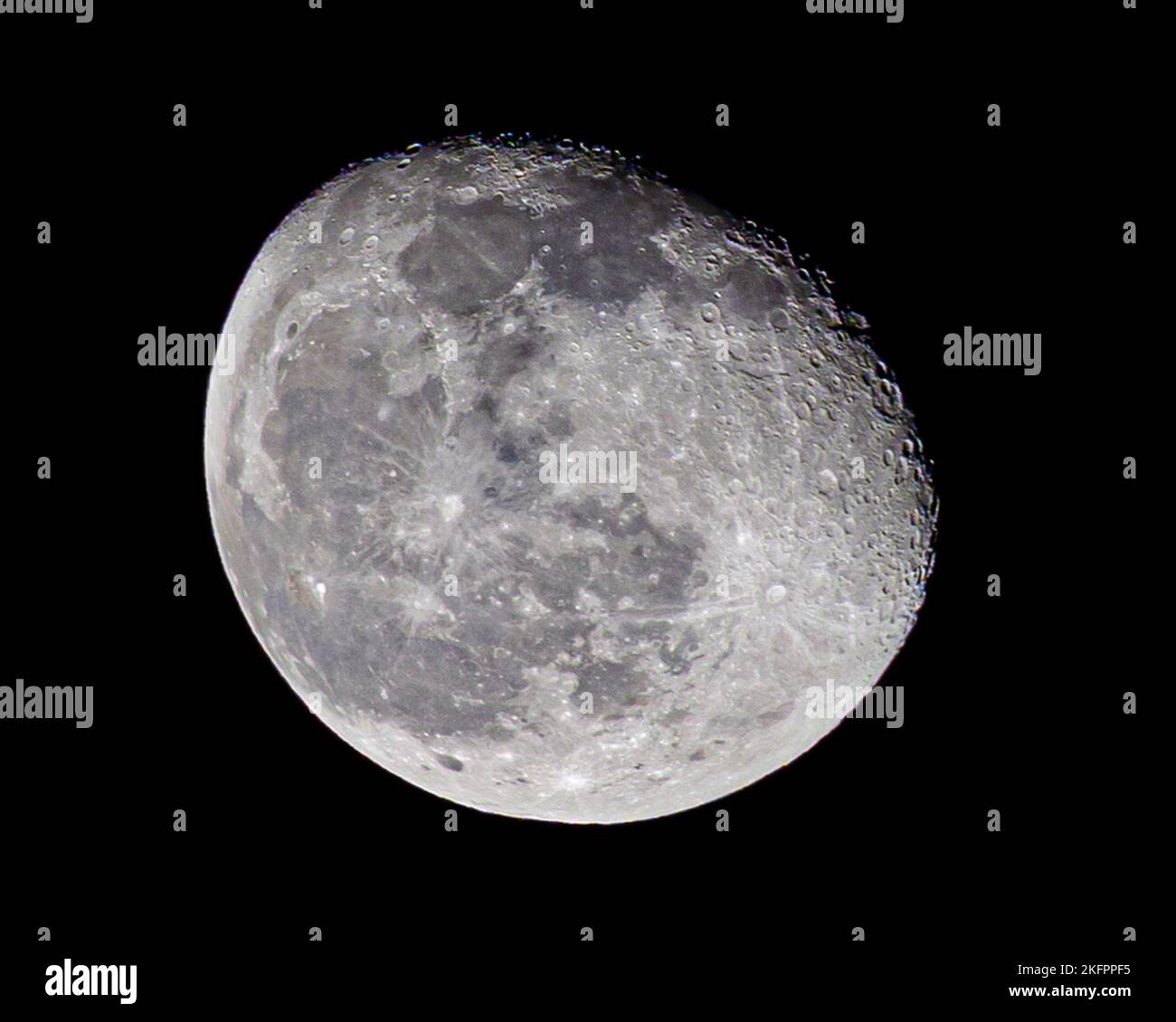 A closeup of the bright white full moon in the black night sky Stock ...