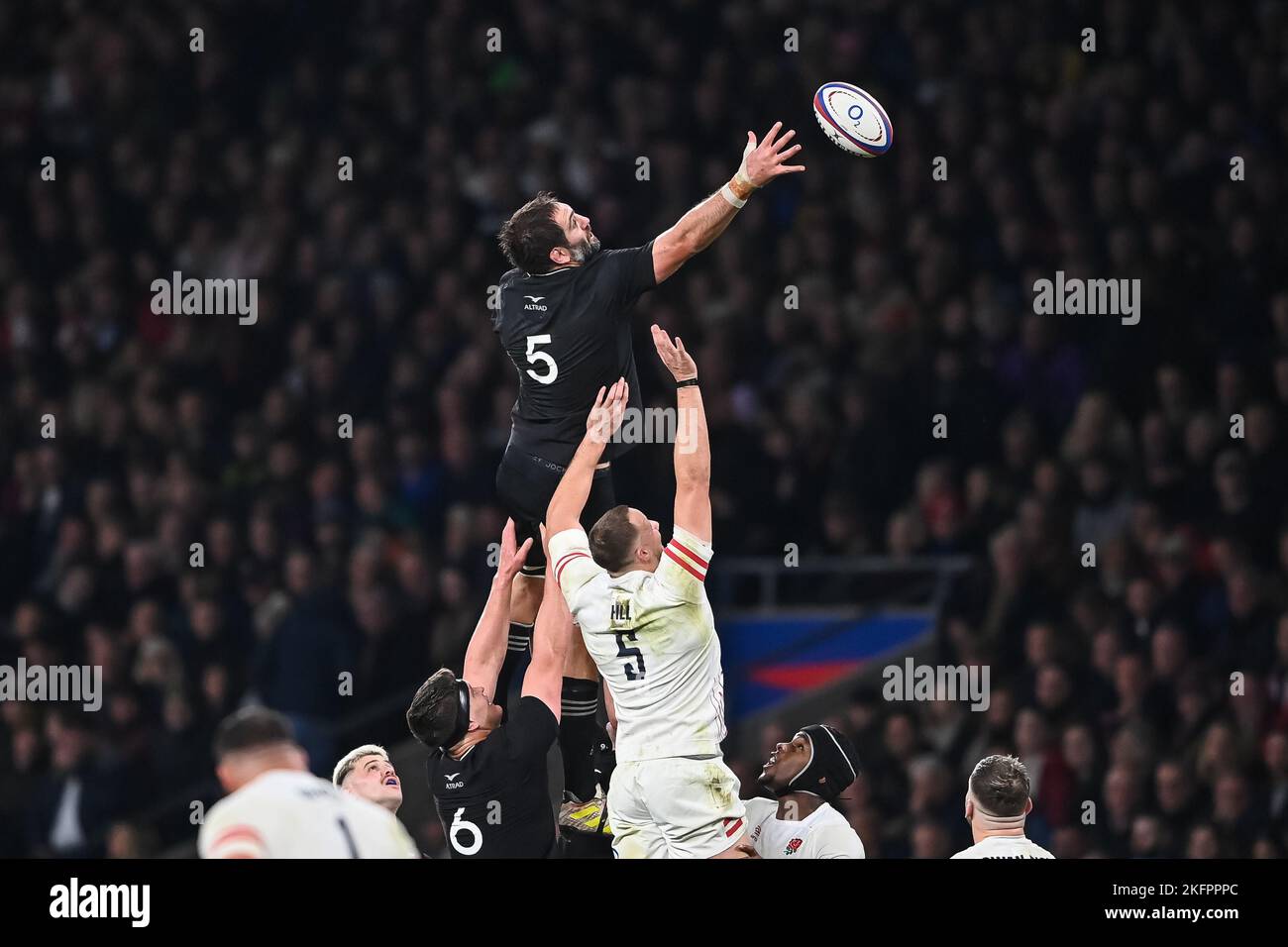 Samuel Whitelock of New Zealand claims the line out during the Autumn ...