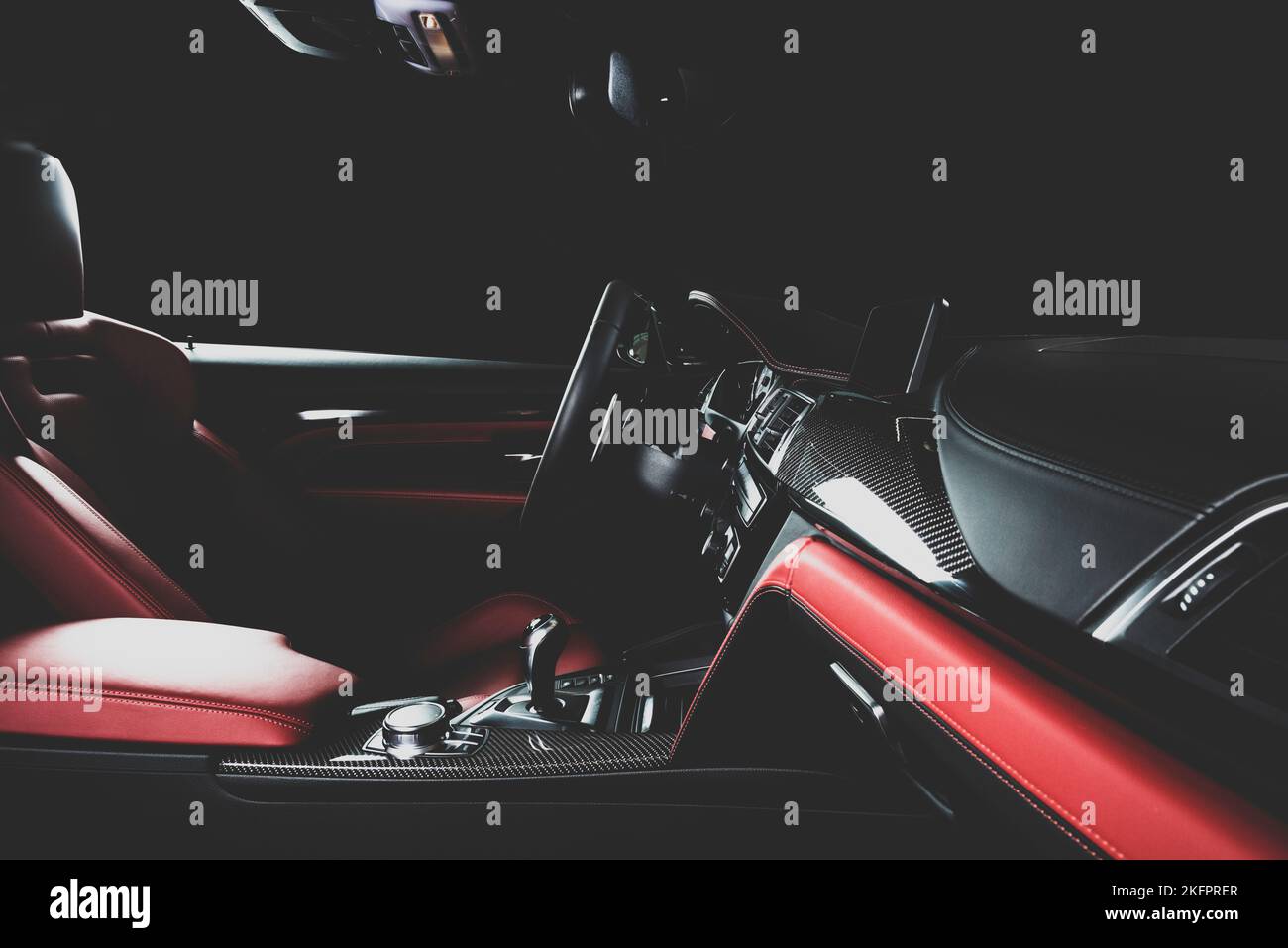 Luxury car inside. Interior of prestige modern car. Comfortable leather ...