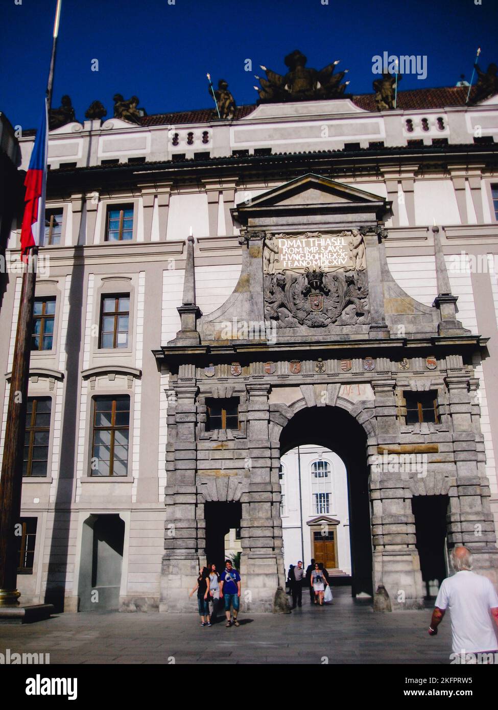 An architecture in Downtown street of Prague city and people walking in ...