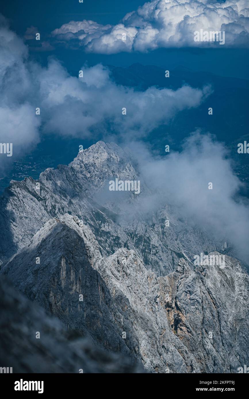A beautiful vertical view from zugspitze, the biggest mountain in ...