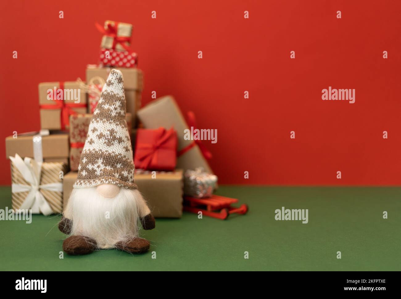 christmas gnome gonk on the craft wrapped gifts Stock Photo - Alamy
