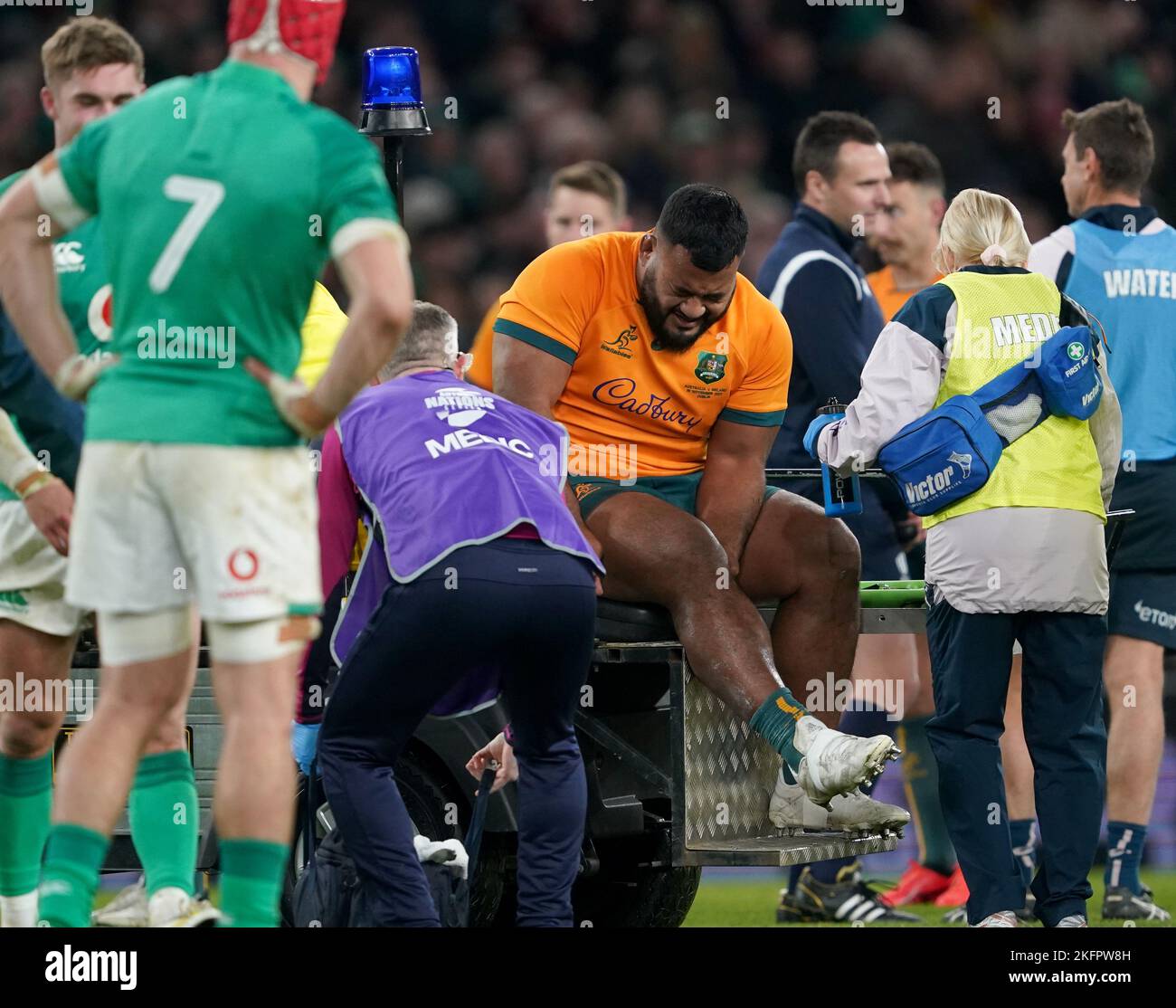 Australia's Taniela Tupou leaves the game with an injury during the ...