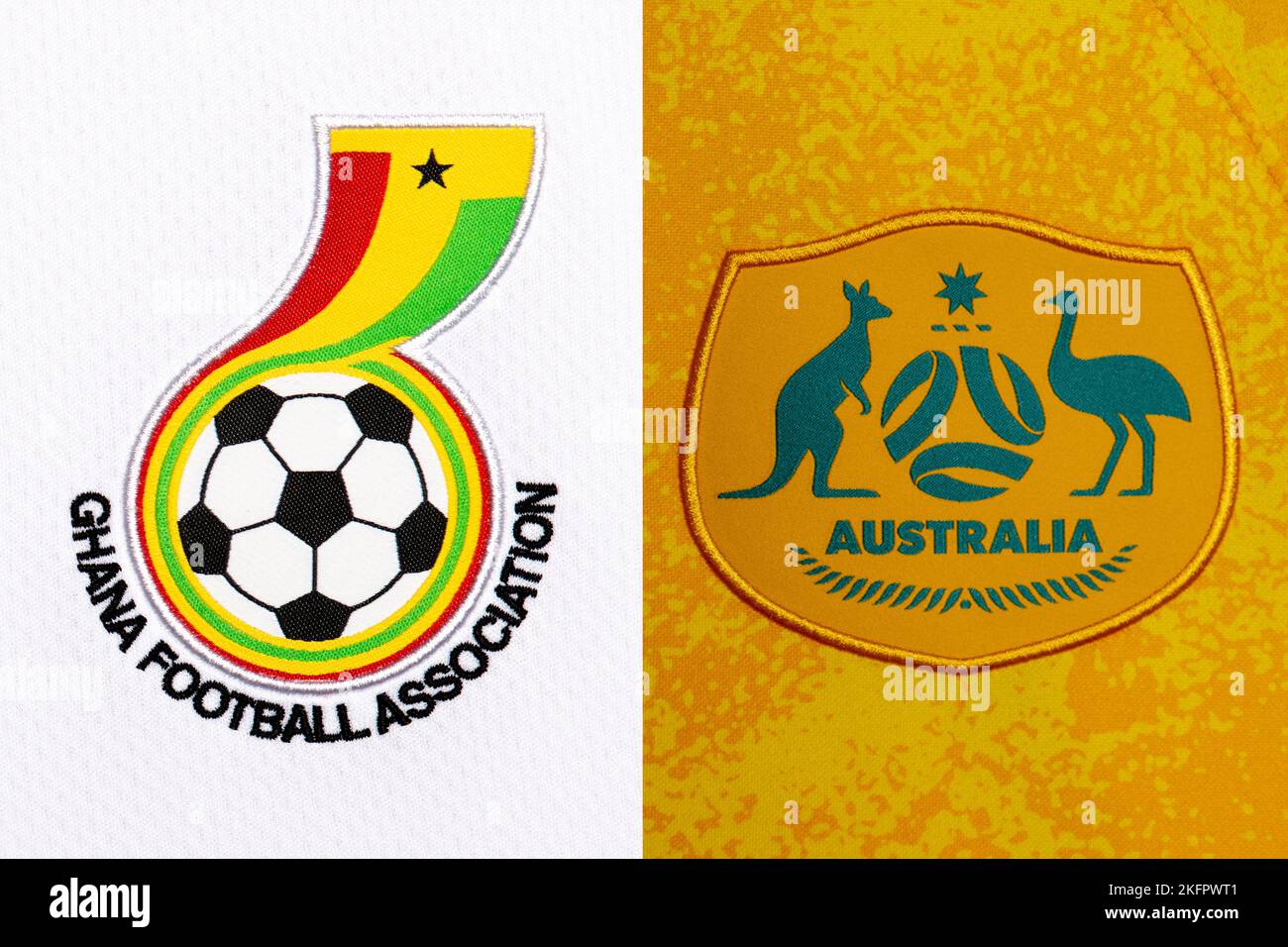 Close up of National Football team crest on home kit. FIFA World Cup ...