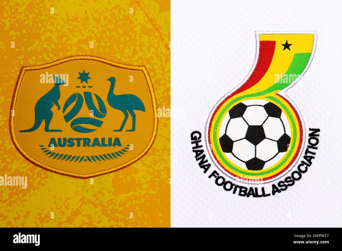 Close up of National Football team crest on home kit. FIFA World Cup ...