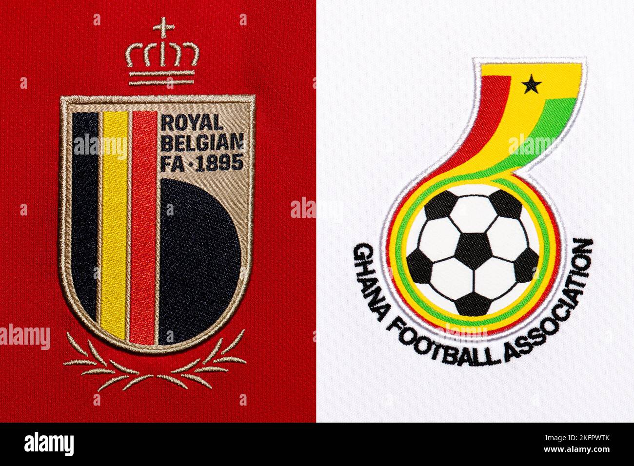 Close up of National Football team crest on home kit. FIFA World Cup ...