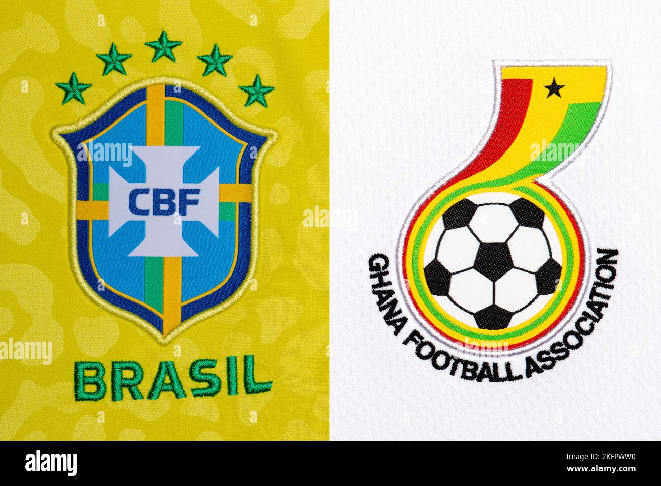 Close up of National Football team crest on home kit. FIFA World Cup ...