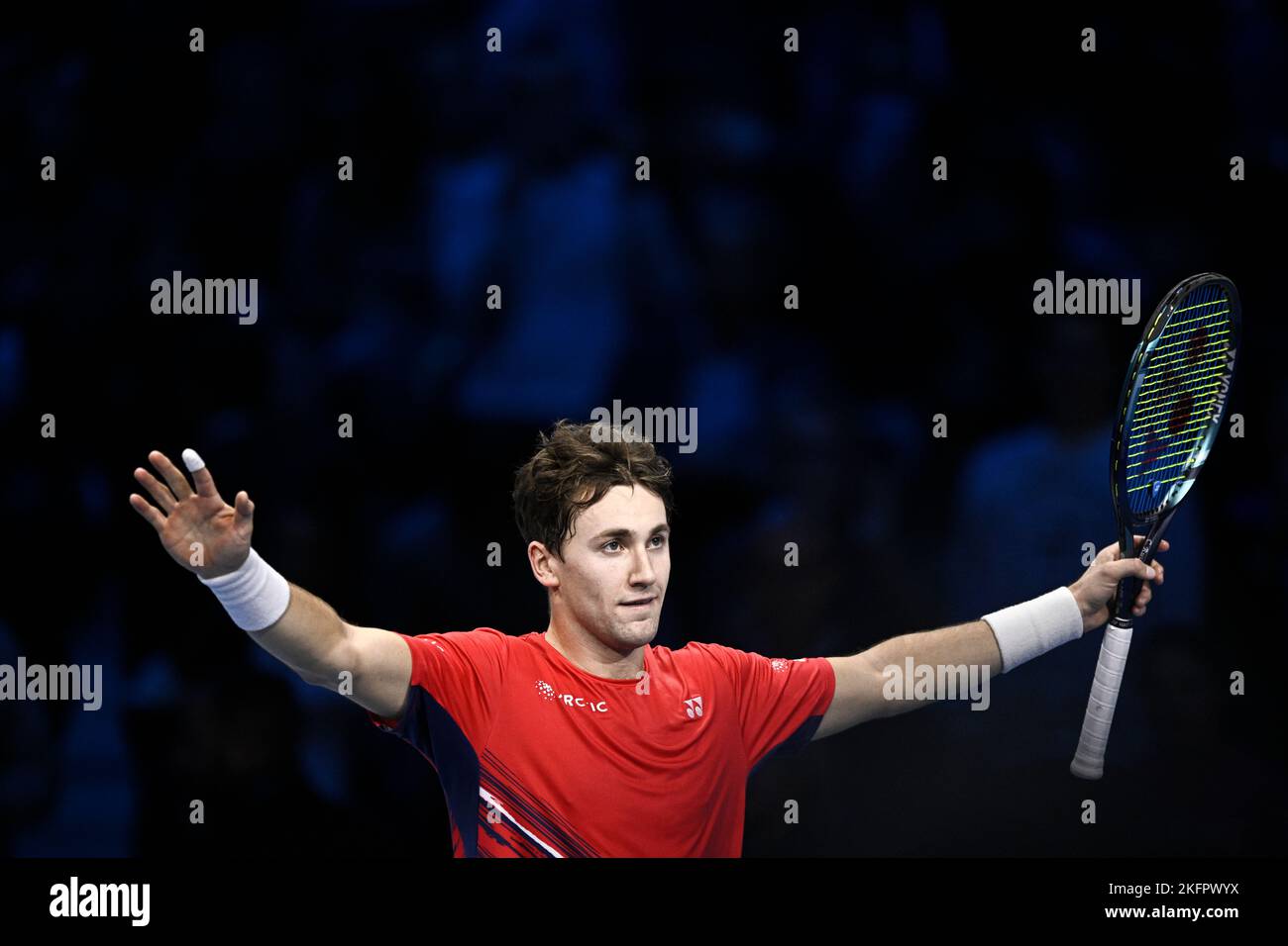Turin, Italy. 19 November 2022. Casper Ruud of Norway celebrates the ...