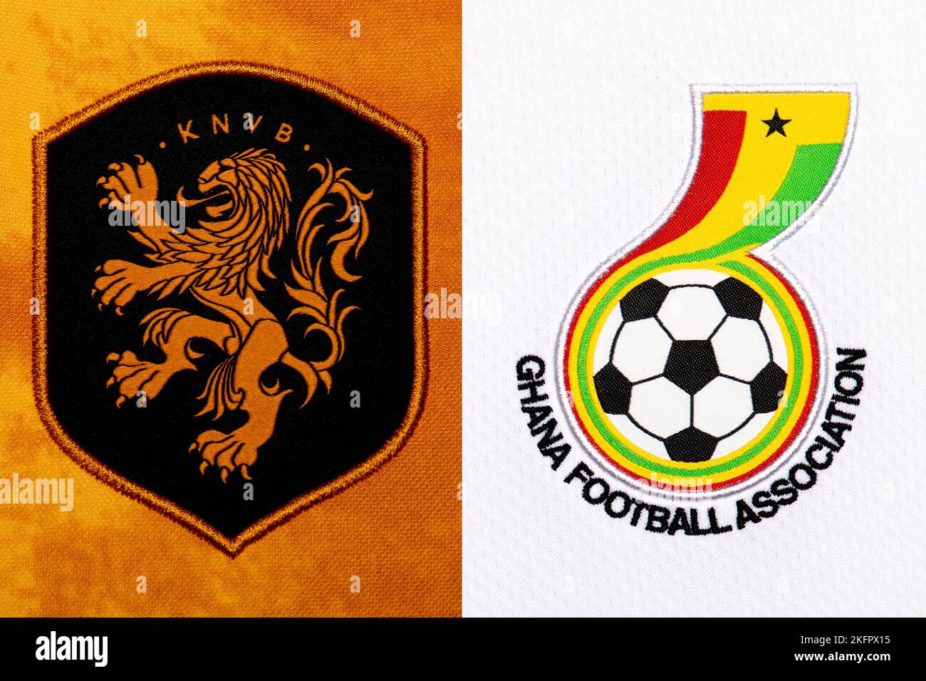 Close up of National Football team crest on home kit. FIFA World Cup ...