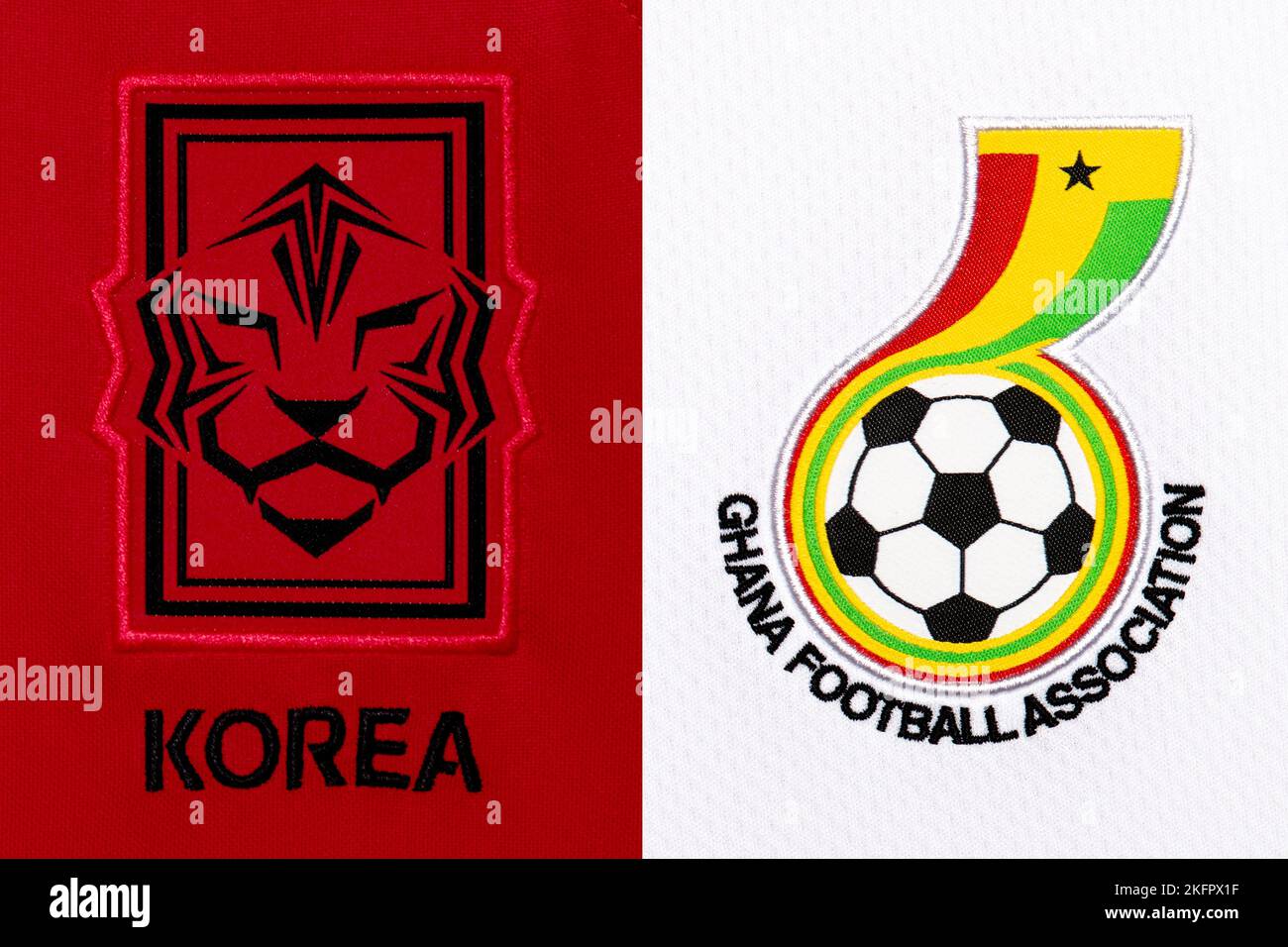 Close up of National Football team crest on home kit. FIFA World Cup ...