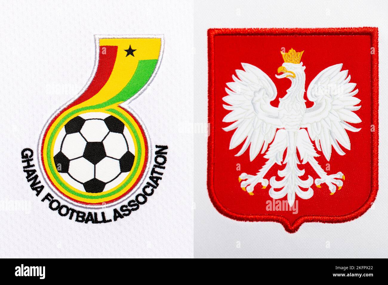Close up of National Football team crest on home kit. FIFA World Cup ...