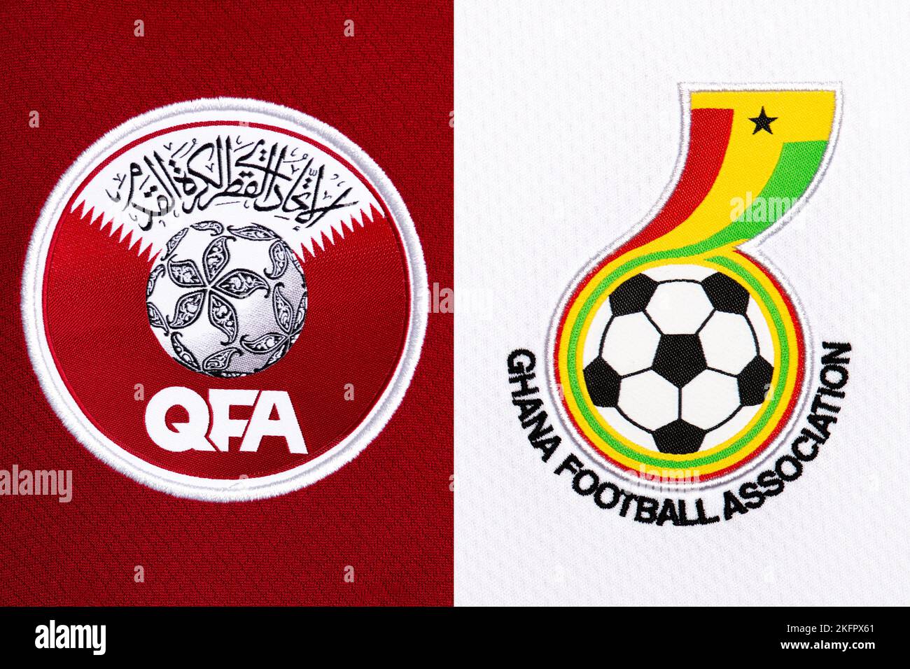 Close up of National Football team crest on home kit. FIFA World Cup ...