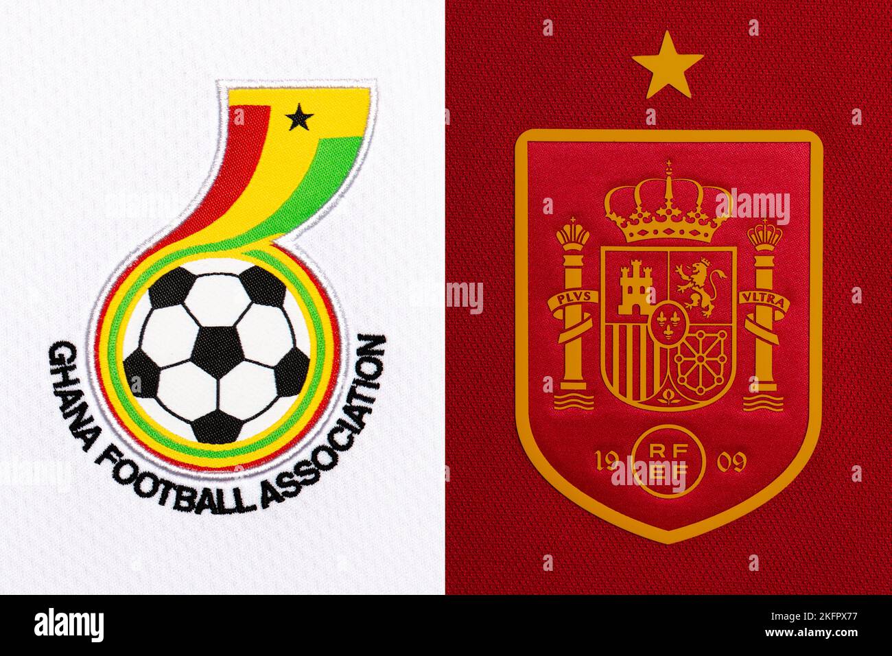 Close up of National Football team crest on home kit. FIFA World Cup ...