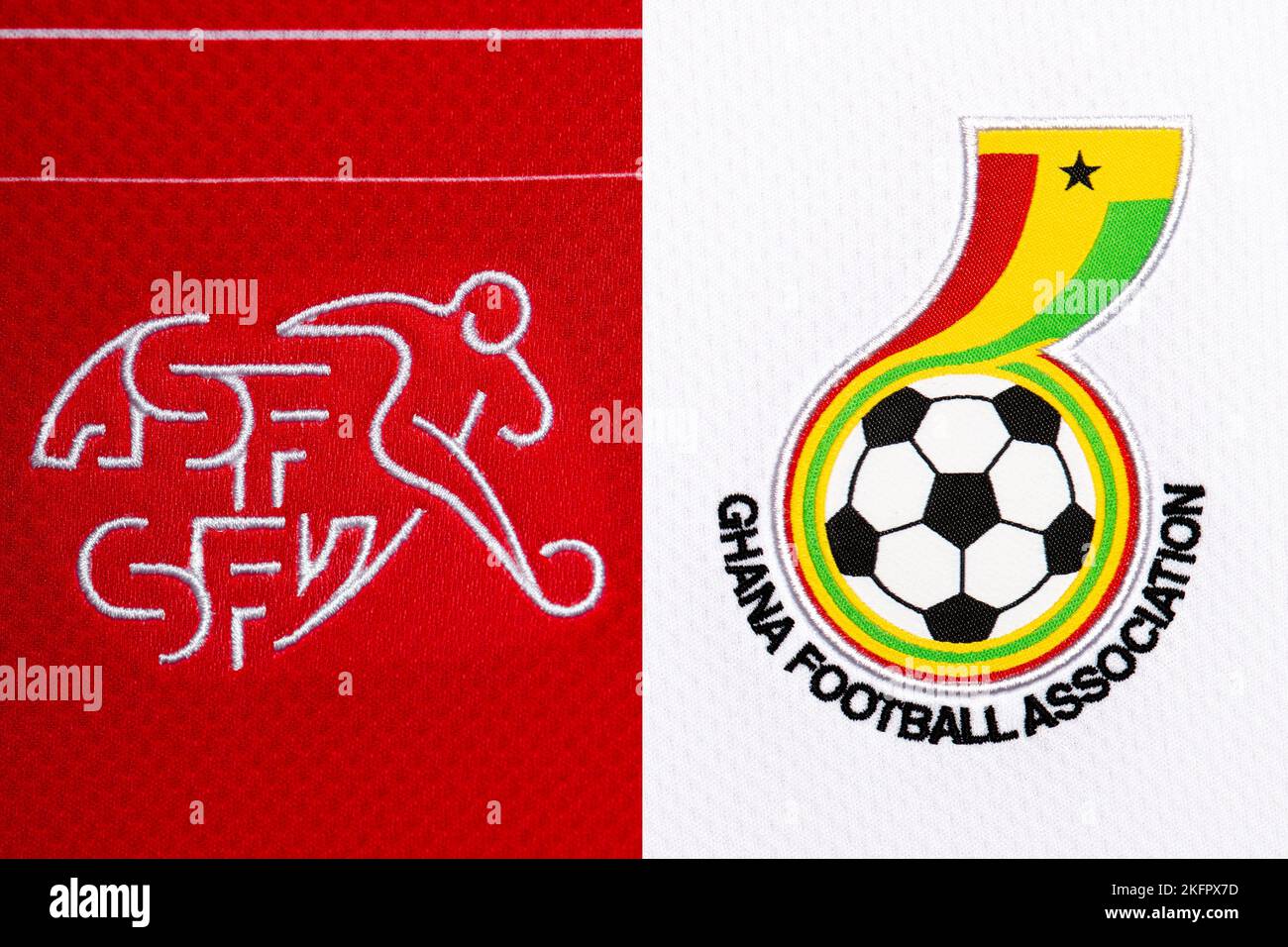 Close up of National Football team crest on home kit. FIFA World Cup ...