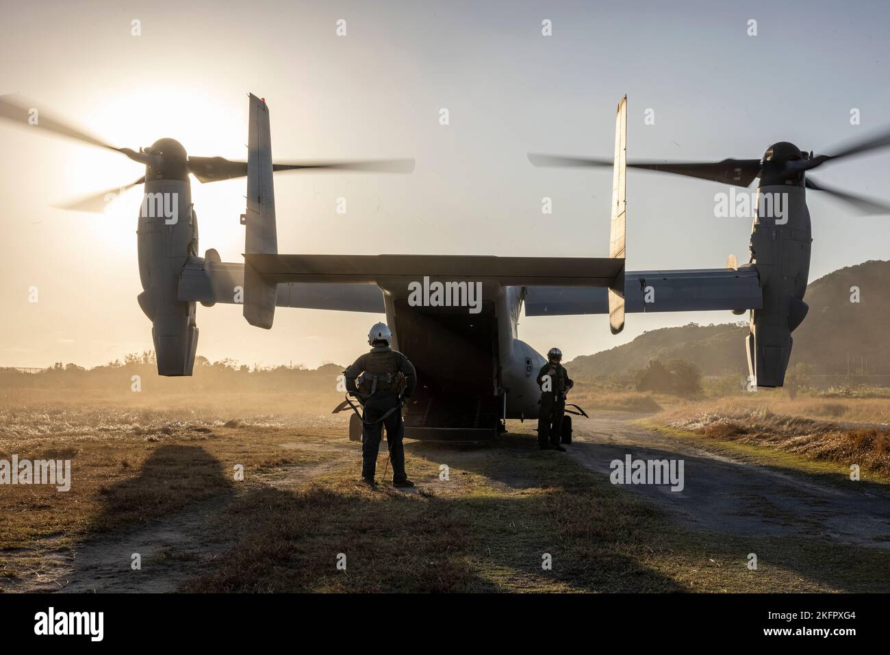 U.S. Marine Corps Cpl. Ryan Lewis, left, and Cpl. Ben Flatter, MV-22B ...