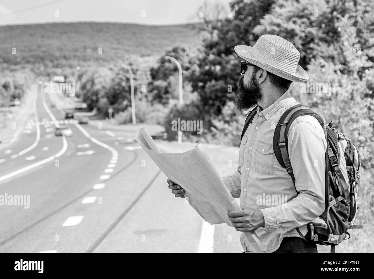 I am lost on my way. Tourist backpacker map lost direction travelling ...