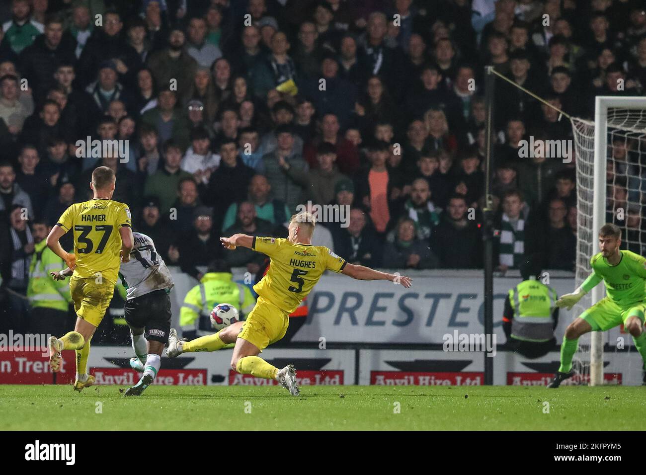 Bali Mumba #17 of Plymouth Argyle scores a goal to make it 1-2 during the Sky Bet League 1 match ...